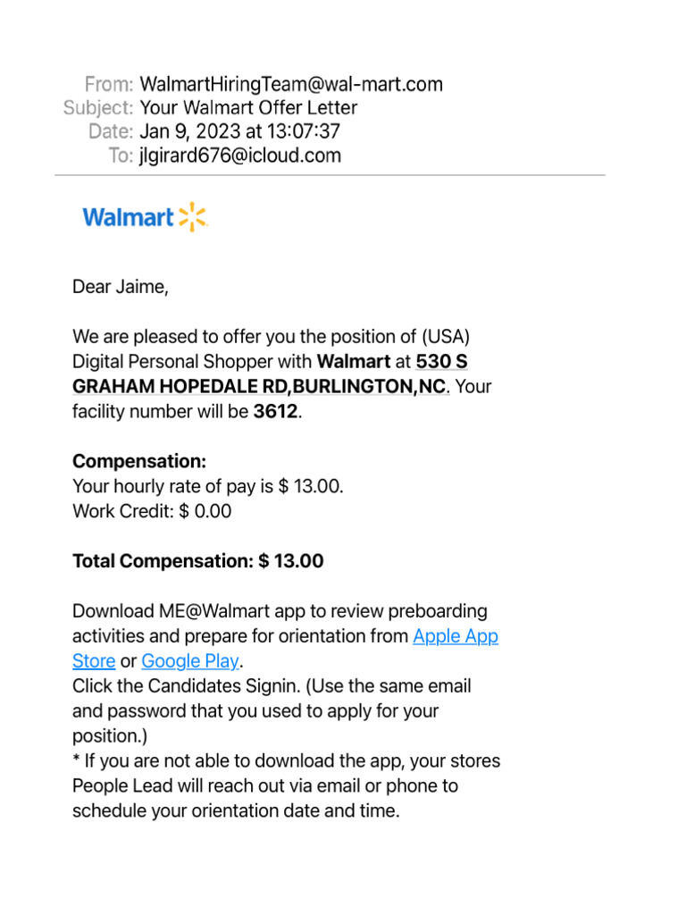 Your Walmart Offer Letter | Download Free PDF | Employment | Background ...