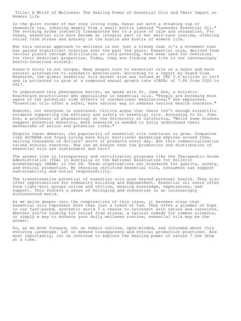 The Benefits Of Essential Oils A Natural Approach To Wellness