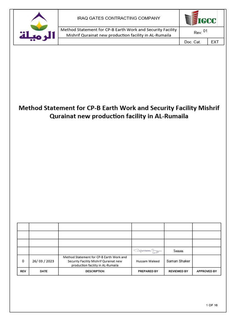 MOS For CP-B Earth Work and Security Facility Mishrif Qurainat New Production Facility | PDF