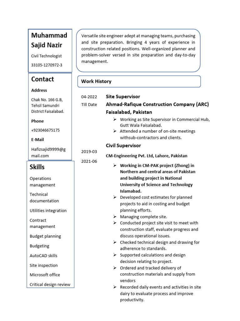 Muhammad Sajid Nazir CV Updated | PDF | Engineering | Business