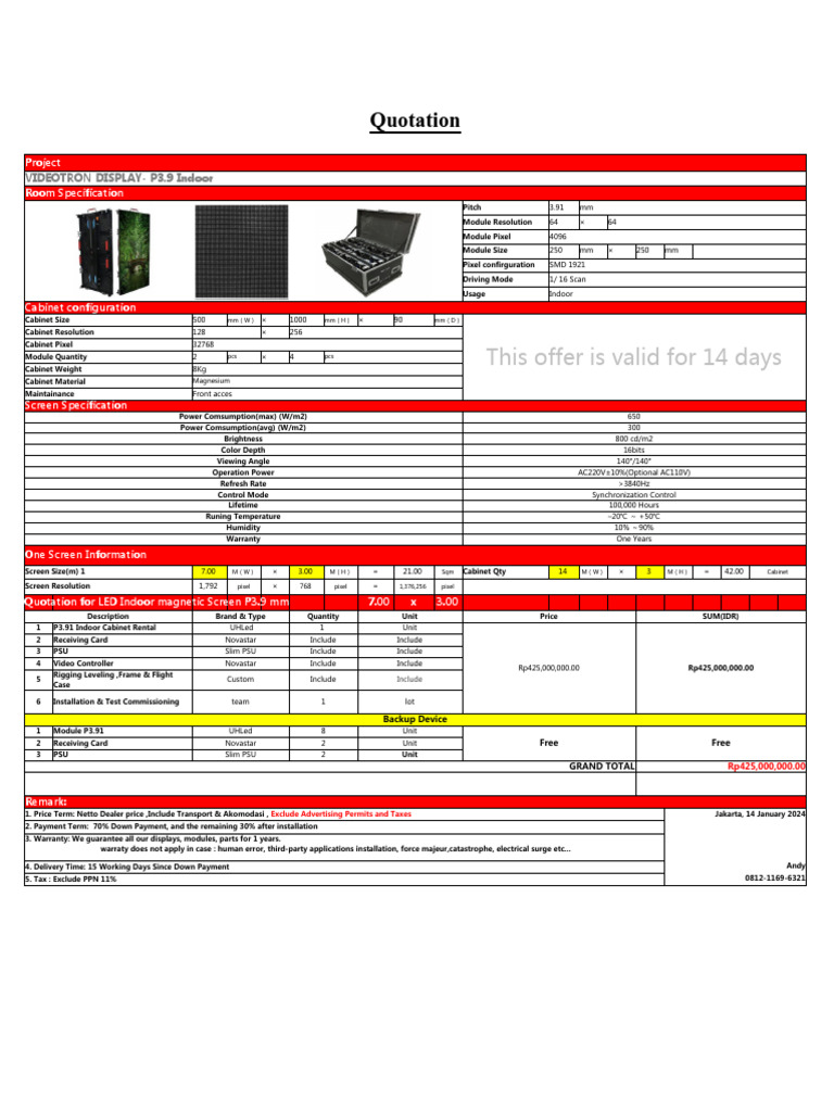 Indoor LED Display Quotation P3.9 | PDF | Pixel | Computing