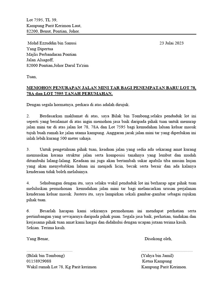 Surat Mohon Jalan Raya Tar | PDF