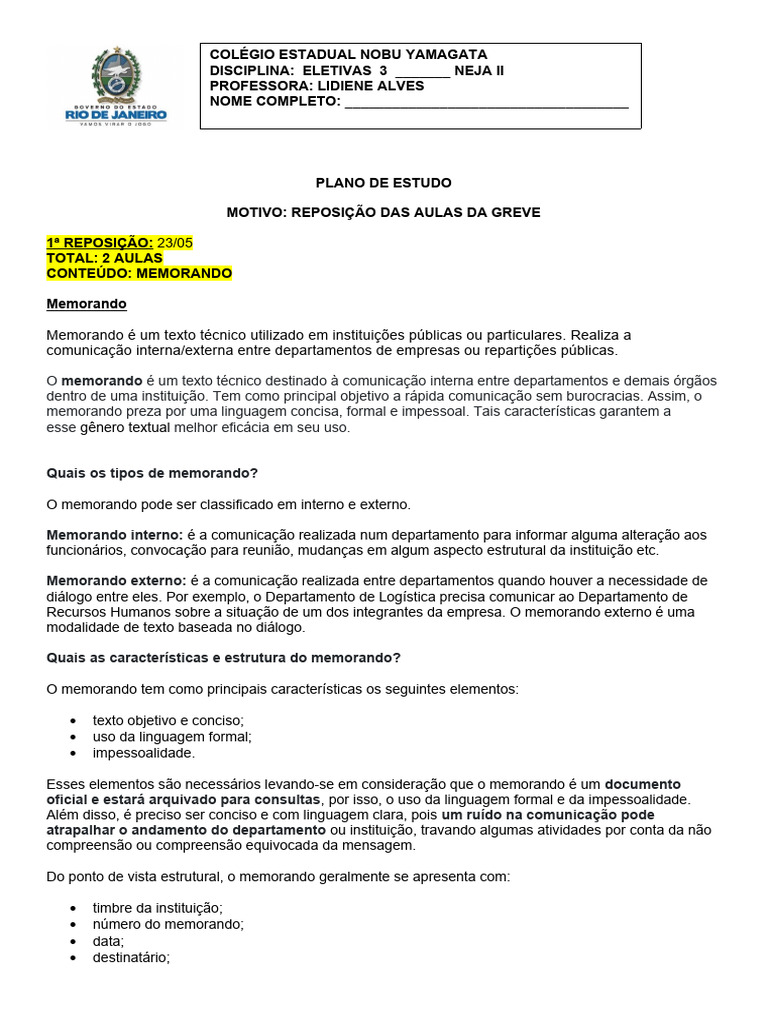 Plano de Estudo Neja Ii - Lidiene | PDF | Comunicação | Business
