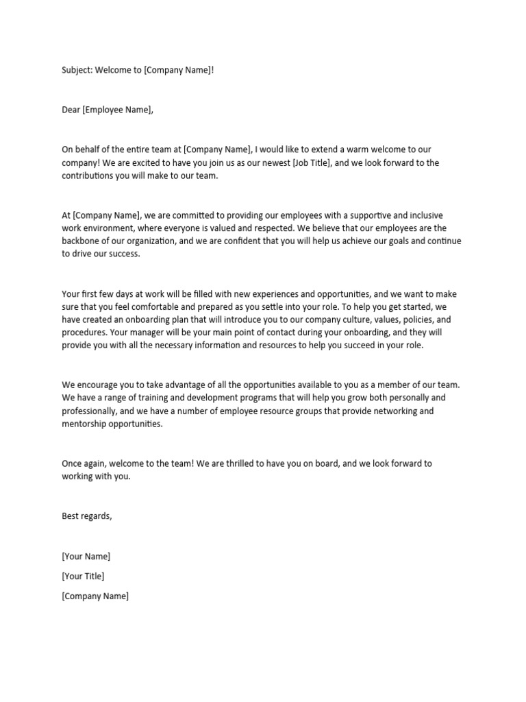 New Employee Welcome Email Template | PDF