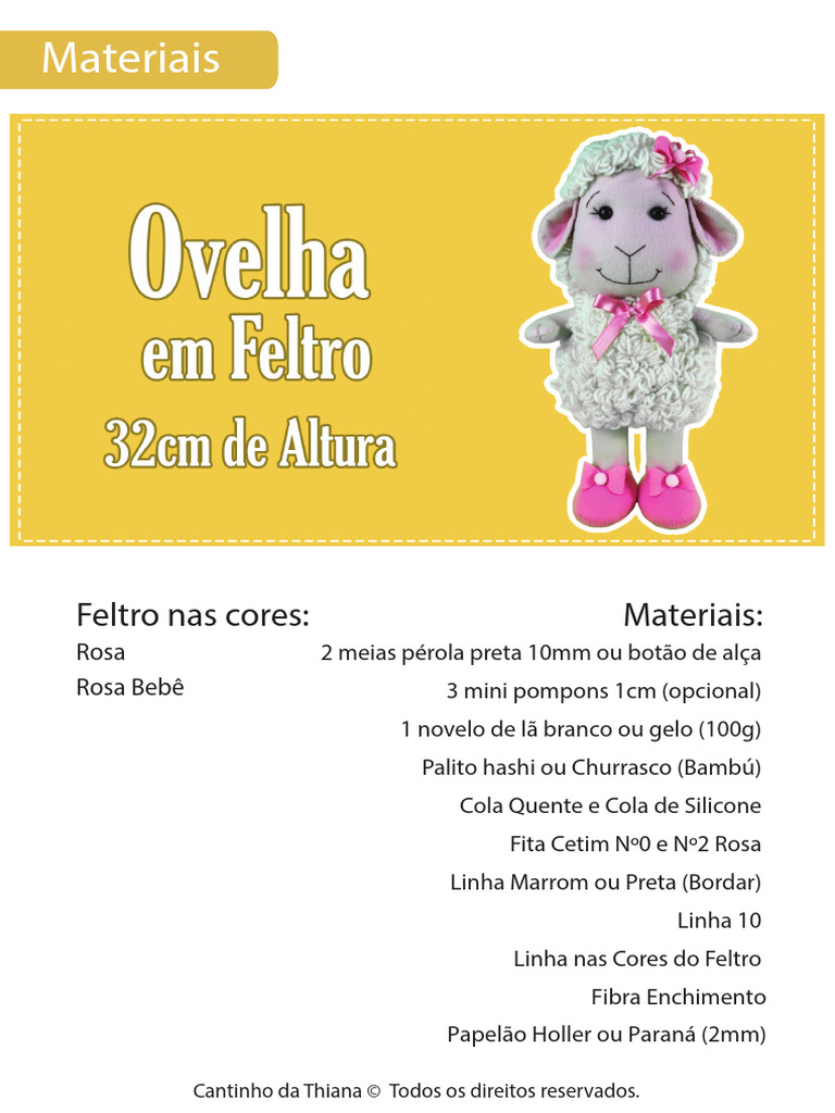 Ovelha-em-Feltro-Moldes-Video-Aula-Passo-a-Passo | PDF