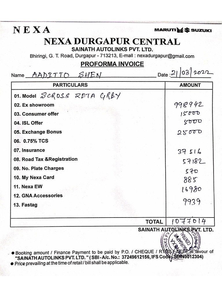 PRO FORMA INVOICE - Nexa Durgapur | PDF