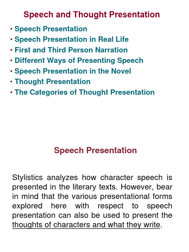 Speech and Thought Presentation | PDF | Lolita | Narration