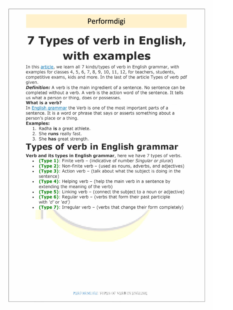 Types of Verb in English With Example | PDF