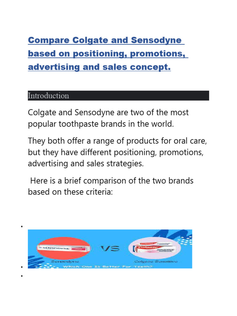 Compare Colgate and Sensodyne Based On Positioning | PDF | Brand ...