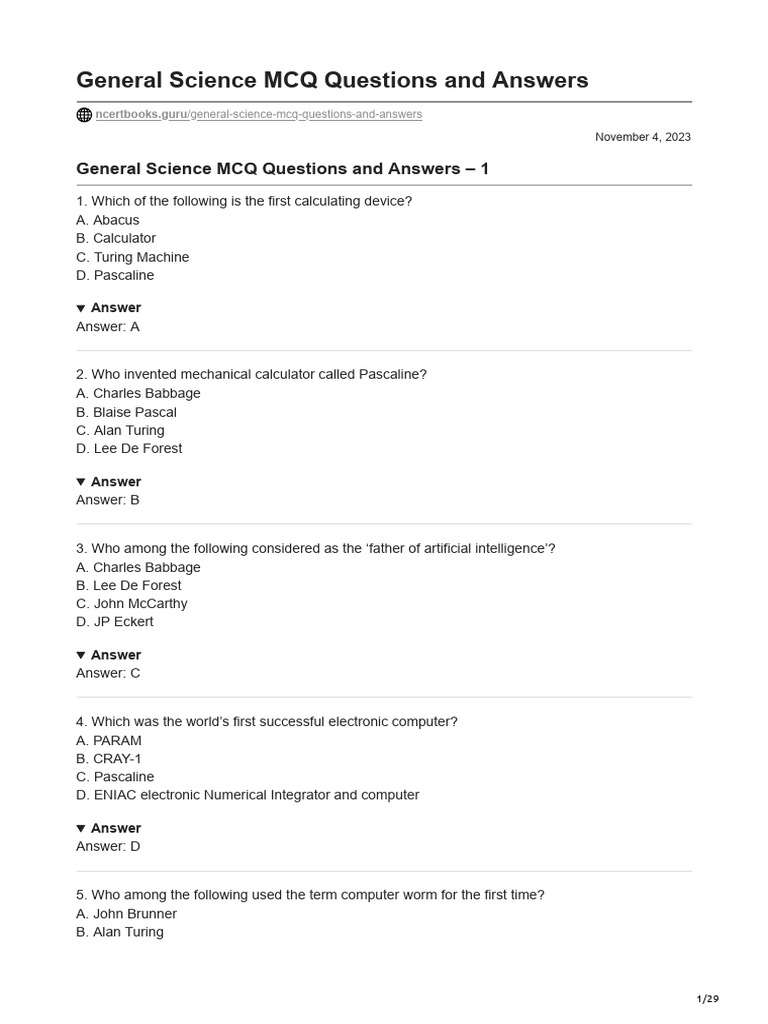 Ncertbooks - Guru-General Science MCQ Questions and Answers | PDF ...