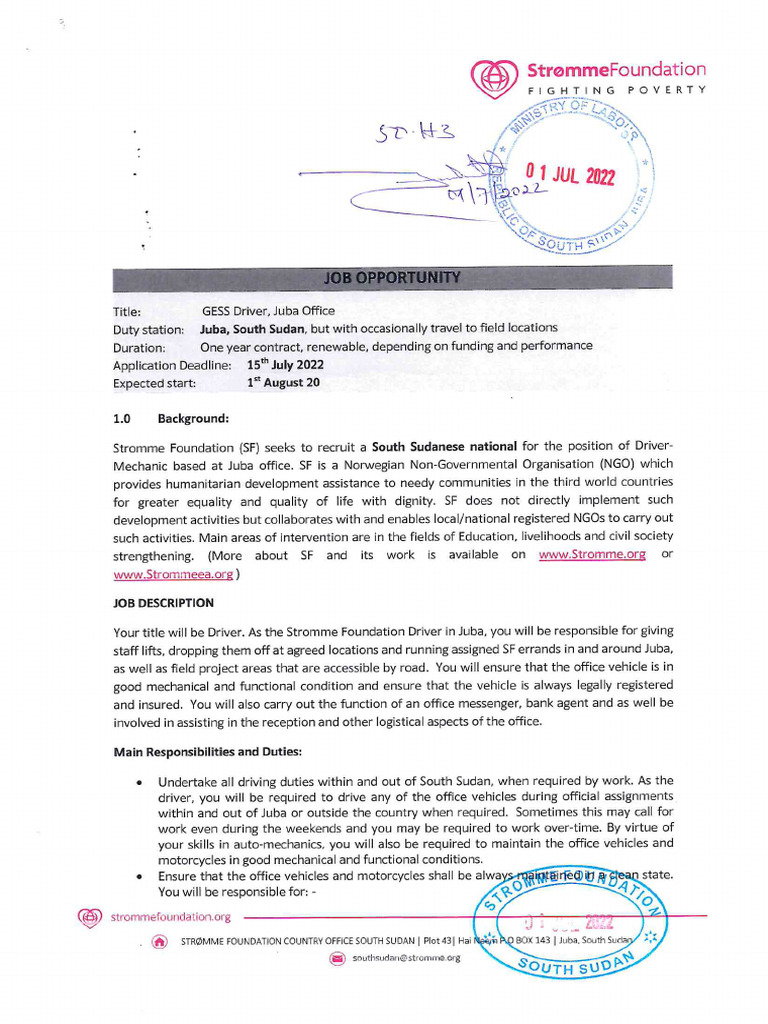 Stromme Foundation Advert For GESS Driver | PDF