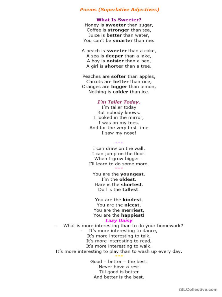 Poems (Superlative Adjectives) | PDF