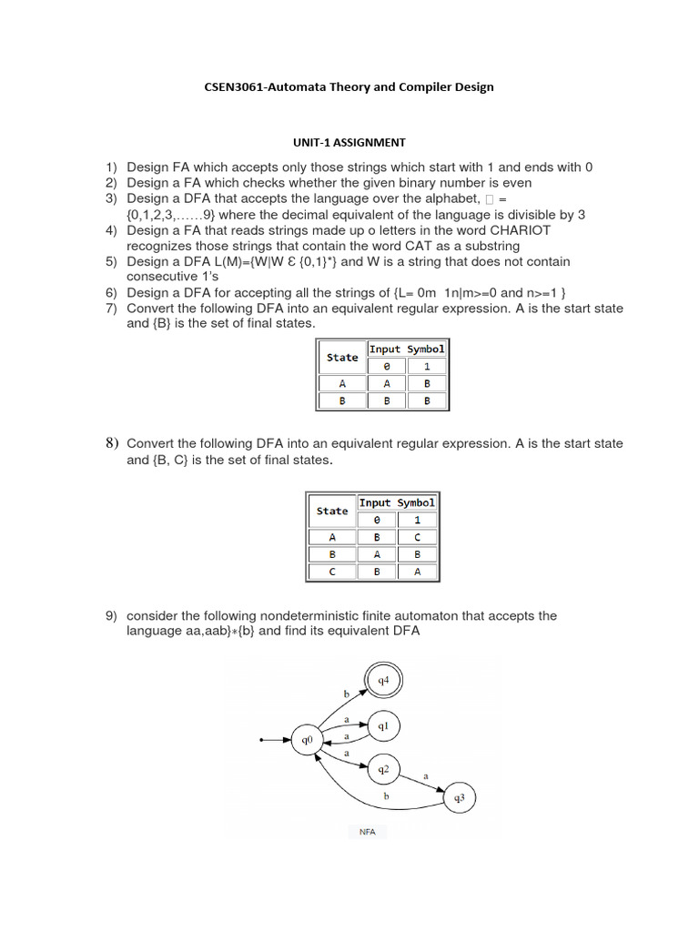 Automata & Compiler Design Tasks | PDF