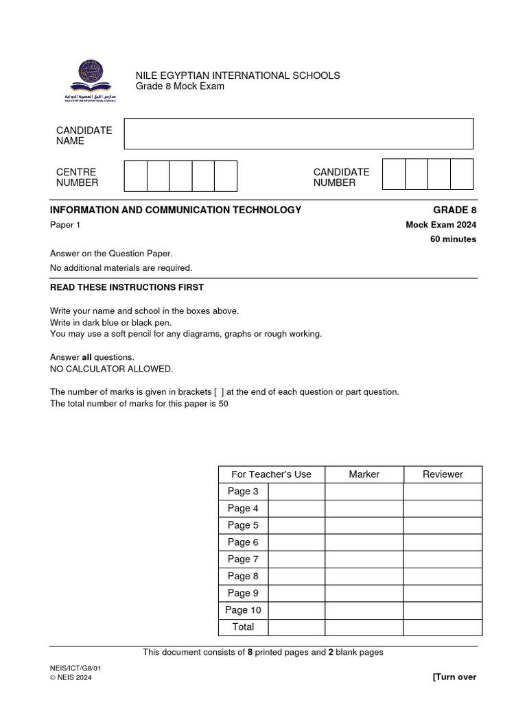 ICT - G8 - Mock - QP - 01 | PDF | Educational Technology | Computing