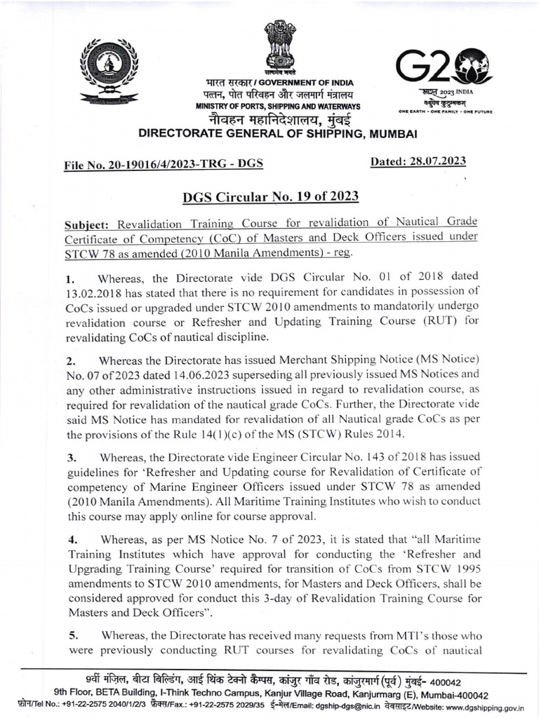 DGS Circular No 19 of 2023 | PDF