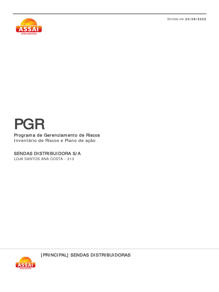 PGR 2022 - Loja 313 Santos Ana Costa | PDF | Fator de risco | Fatores humanos e Ergonomia