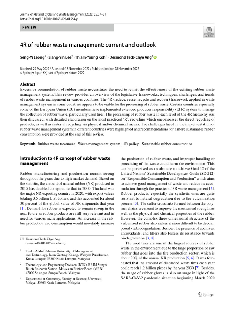 4R of Rubber Waste Management: Current and Outlook | PDF | Recycling ...