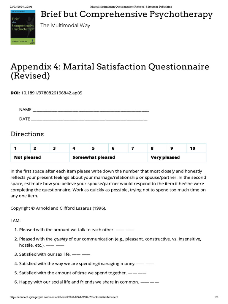 Marital Satisfaction Questionnaire (Revised) - Springer Publishing ...