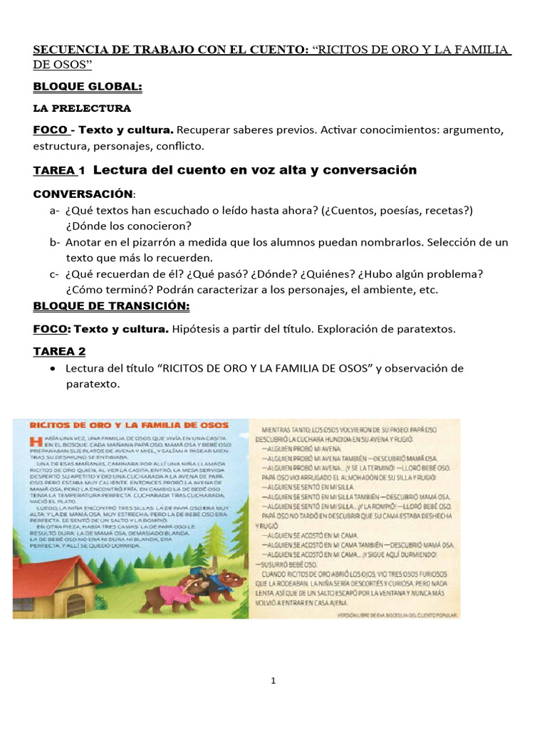 SECUENCIA DEL CUENTO RICITOS DE ORO | PDF | Puntuación | Cuentos