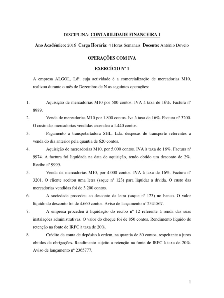 Operações de IVA em Contabilidade Financeira | PDF | Imposto sobre ...
