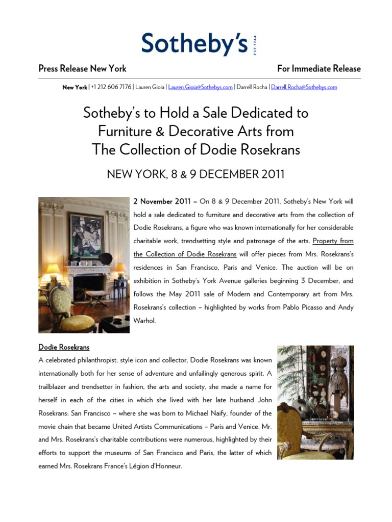 Dodie Rosekrans Collection Auction | PDF | Sotheby's | Fashion