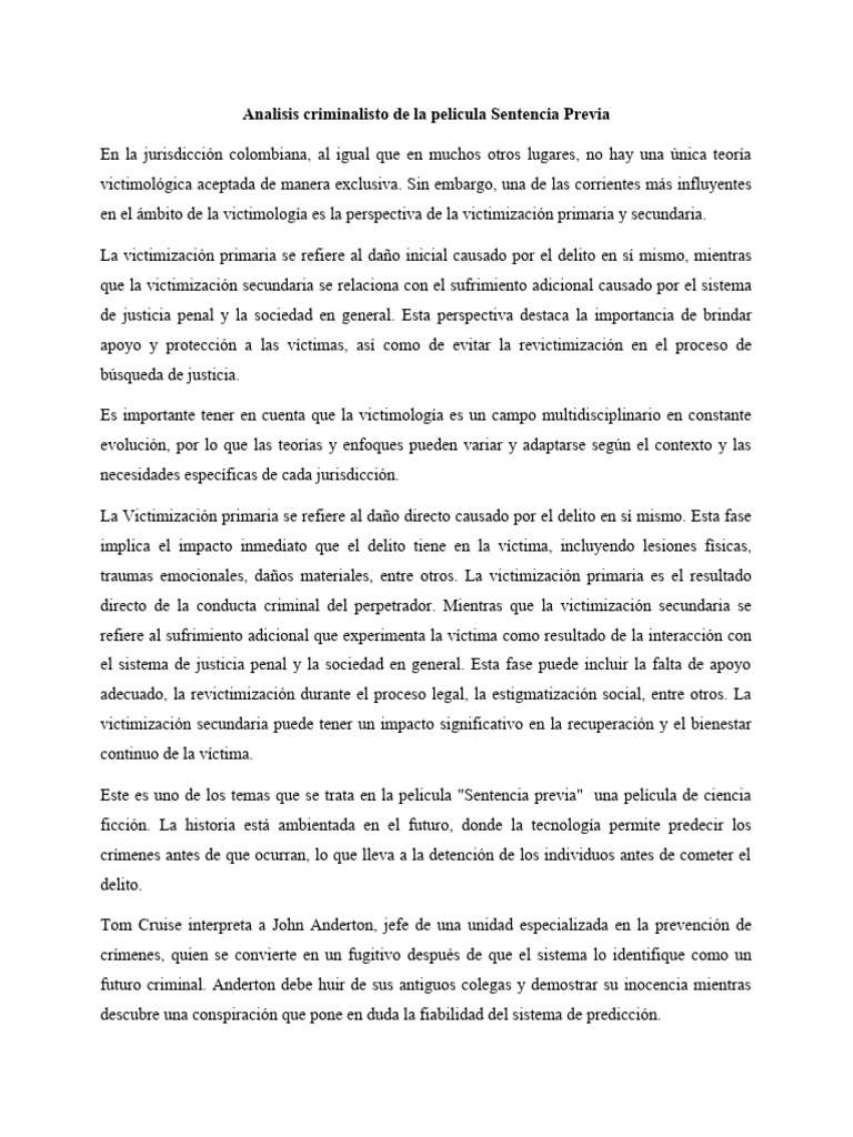 Analisis Criminalisto de La Pelicula Sentencia Previa | PDF ...