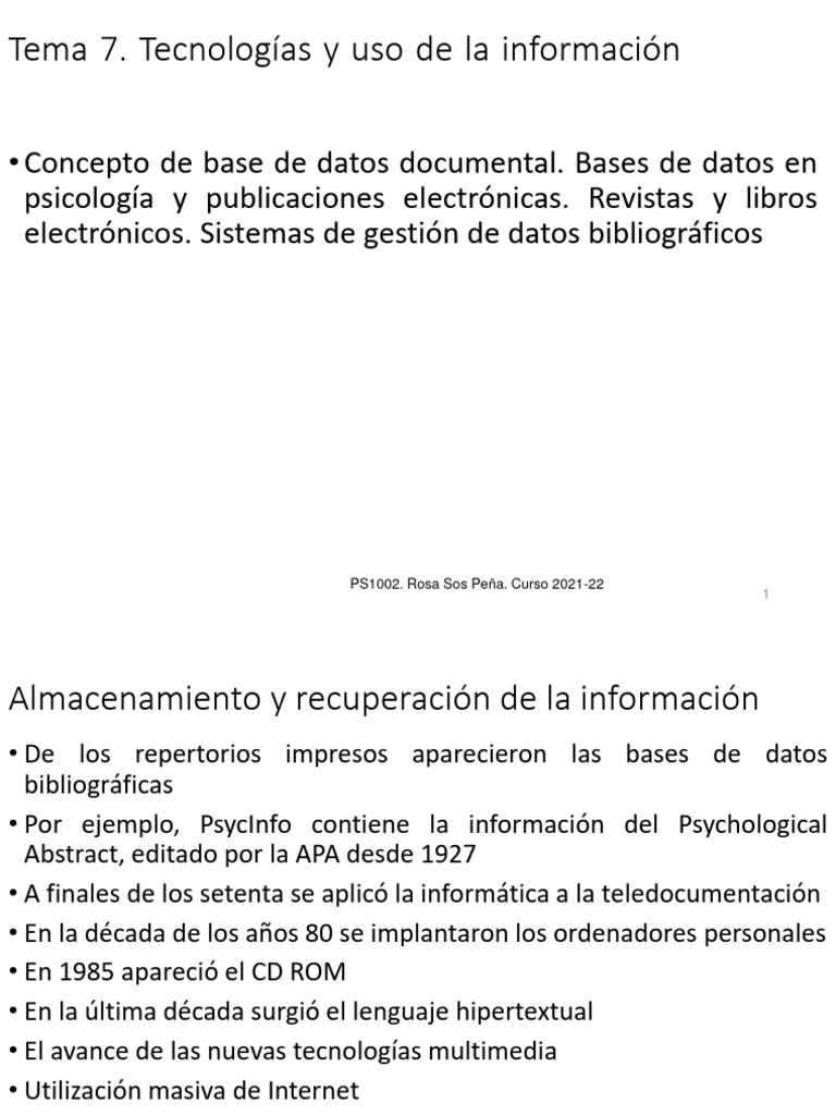 Tema 7. Tecnologías | PDF | Bases de datos | Ciencias de la Información
