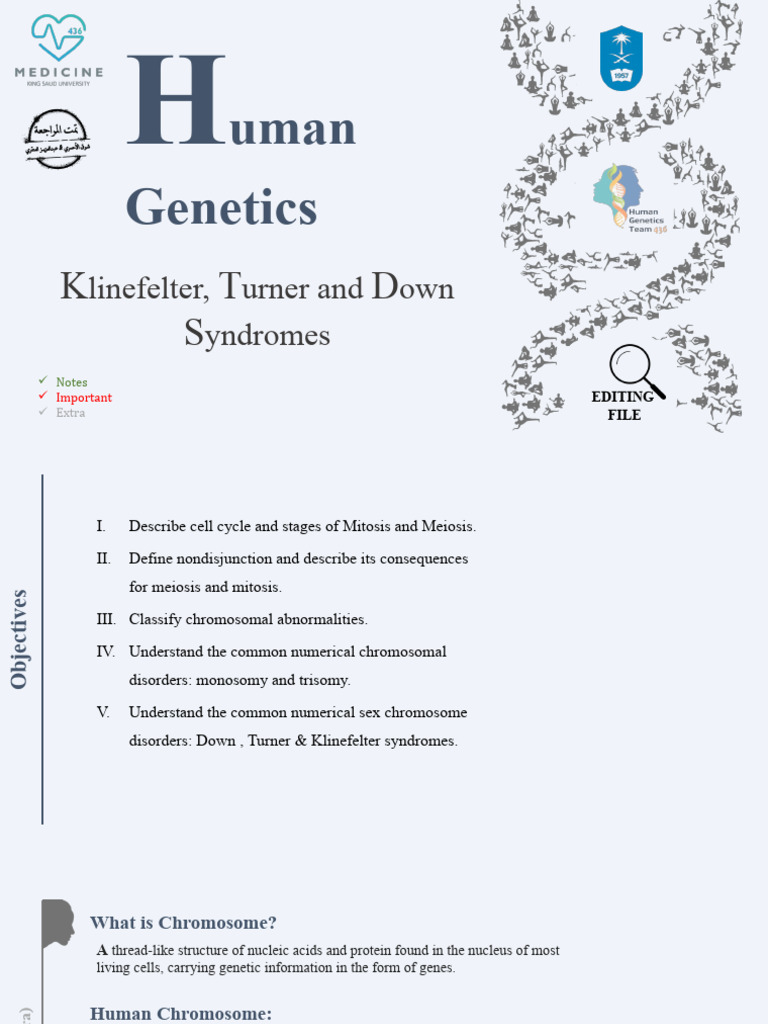 1-Klinefelter, Turner and Down Syndromes | PDF | Meiosis | Mitosis