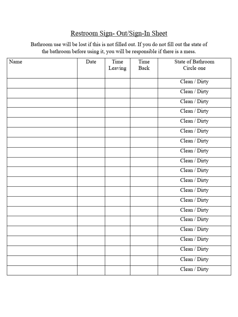 Restroom Signout Sheet | PDF Restroom Signout Sheet | PDF