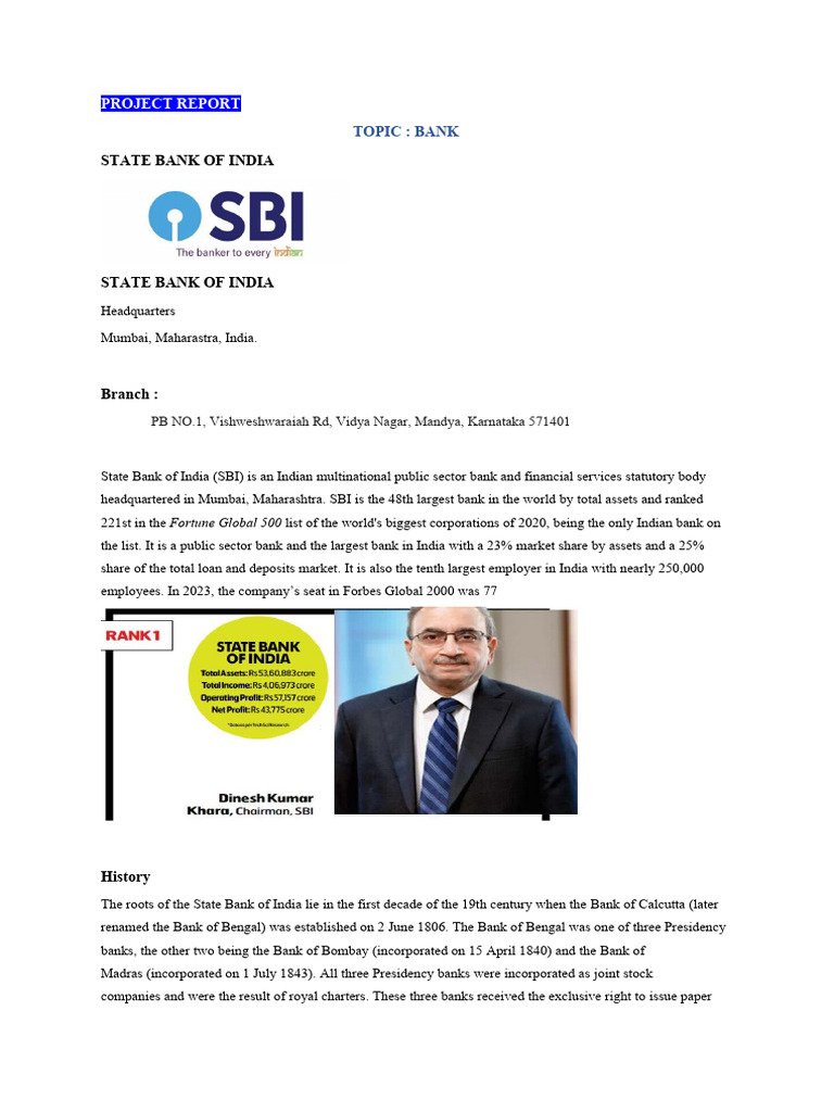 PROJECT REPORT - SBI | PDF | Business | Economy Of India
