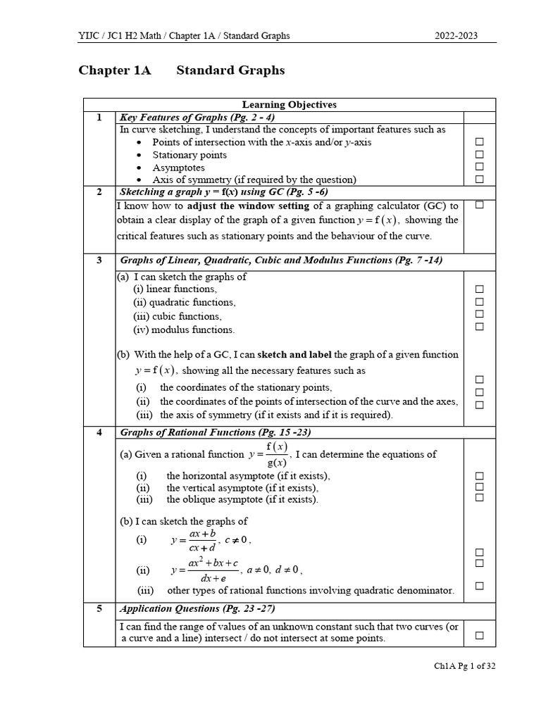 1A Strandard Graph Notes | Download Free PDF | Asymptote | Geometry