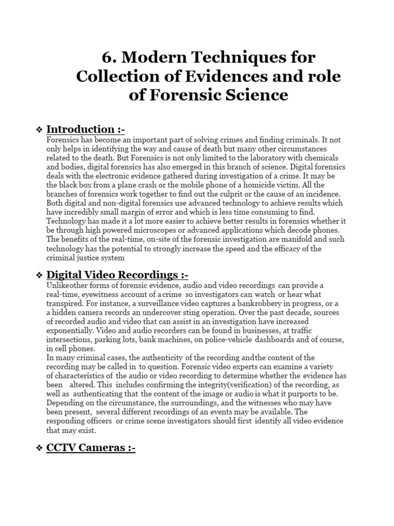 Modern Forensic Evidence Collection Techniques | PDF | Closed Circuit ...