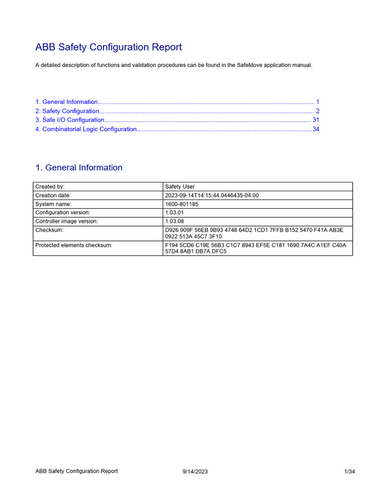 ABB BKP Safety Configuration Report | PDF | Input/Output | Computer Engineering