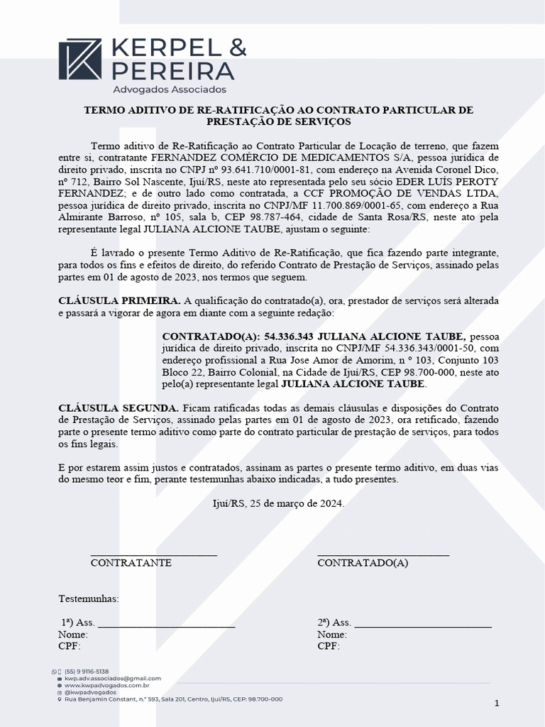 Aditivo Contratual de Contrato de Prestação de Serviço | Download ...