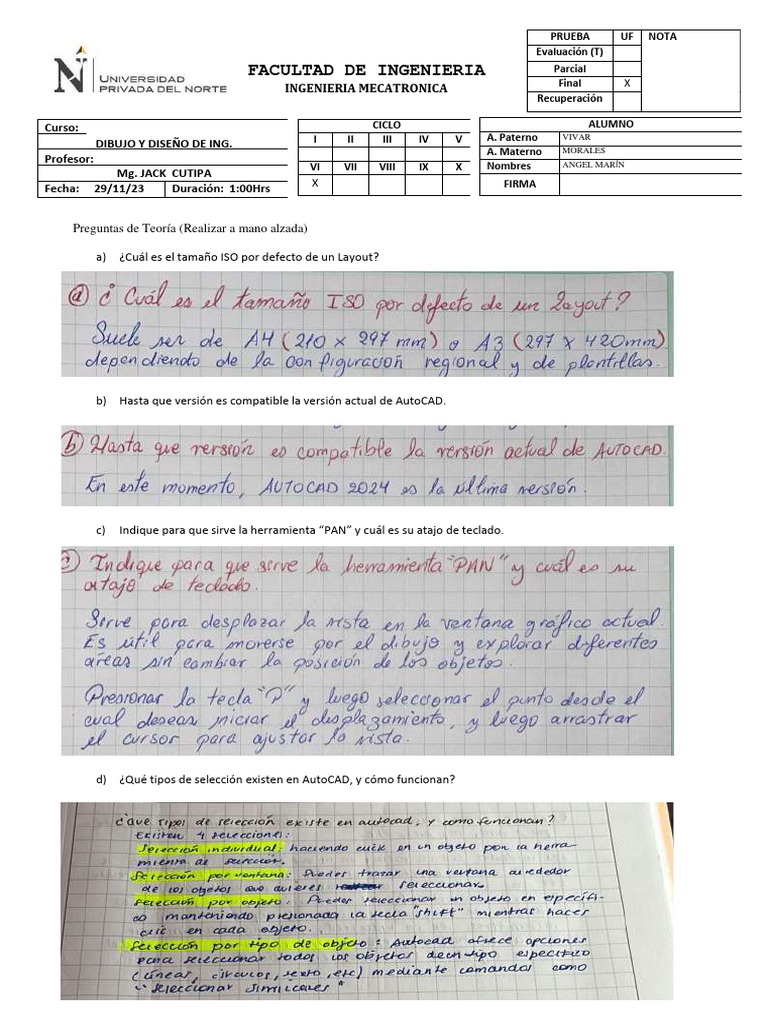 Examen Final de Dibujo Técnico en Mecatrónica | PDF | Cad automático