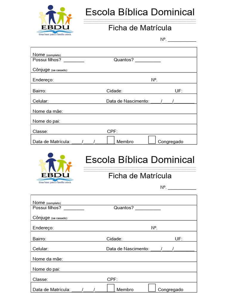 Ficha de Matrícula para EBD Infantil | PDF