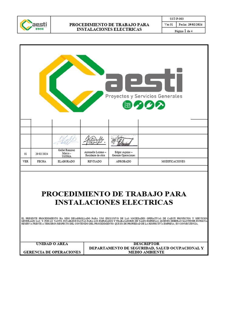 SST - P - 003 - Inst Electric | PDF | Riesgo