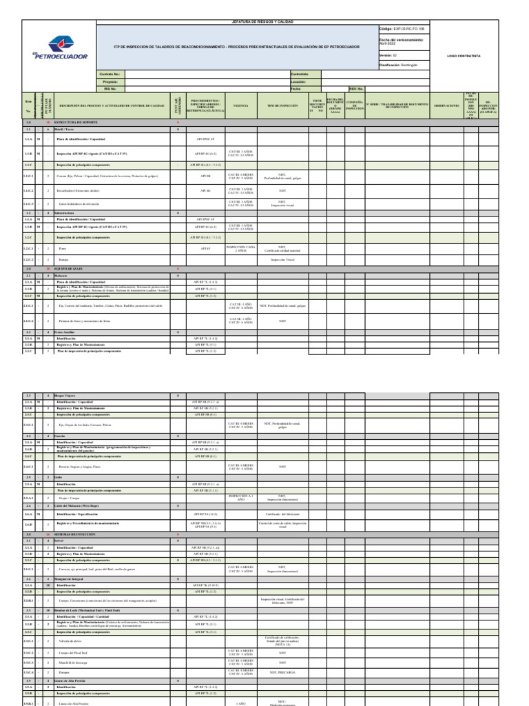 EXP.03.RC - FO.106 ITP Inspección Taladros Reacondicionamiento Proc Precontra Evaluación PEC ...