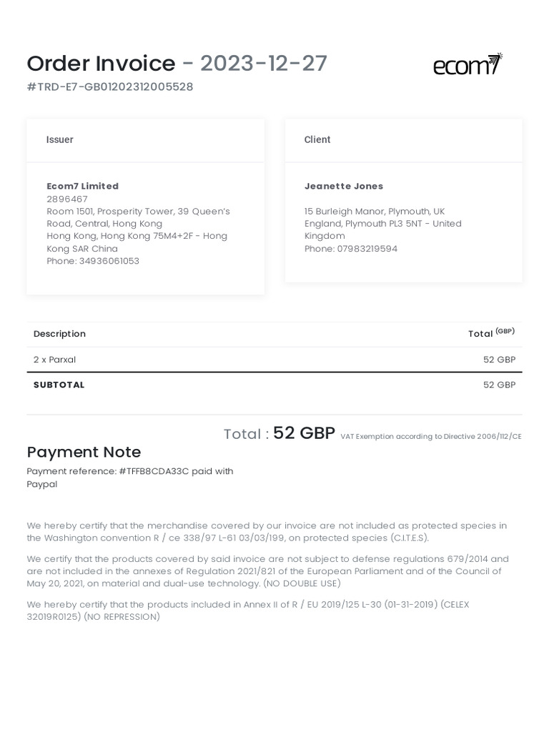 Invoice - Order #658c5be9d3e99279e537d62d | PDF