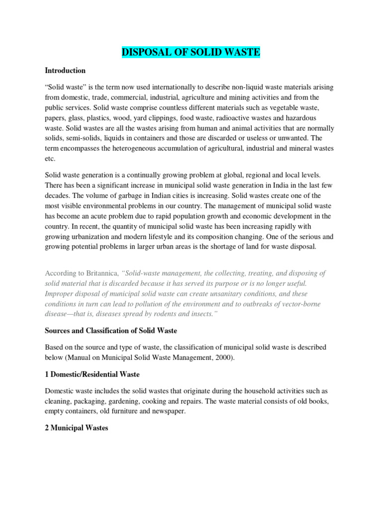 Disposal of Solid Waste | PDF | Waste | Waste Management
