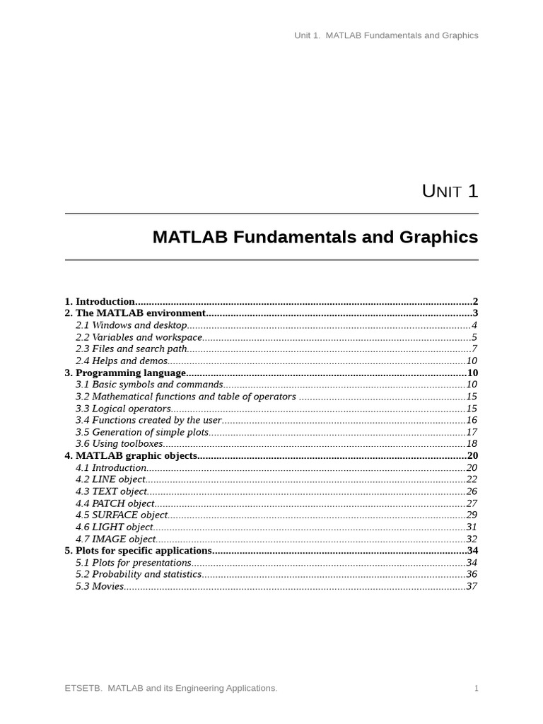MAE_Unit1_Fundamentals_and_Graphics_rev2018 | PDF | Matlab | Matrix (Mathematics)