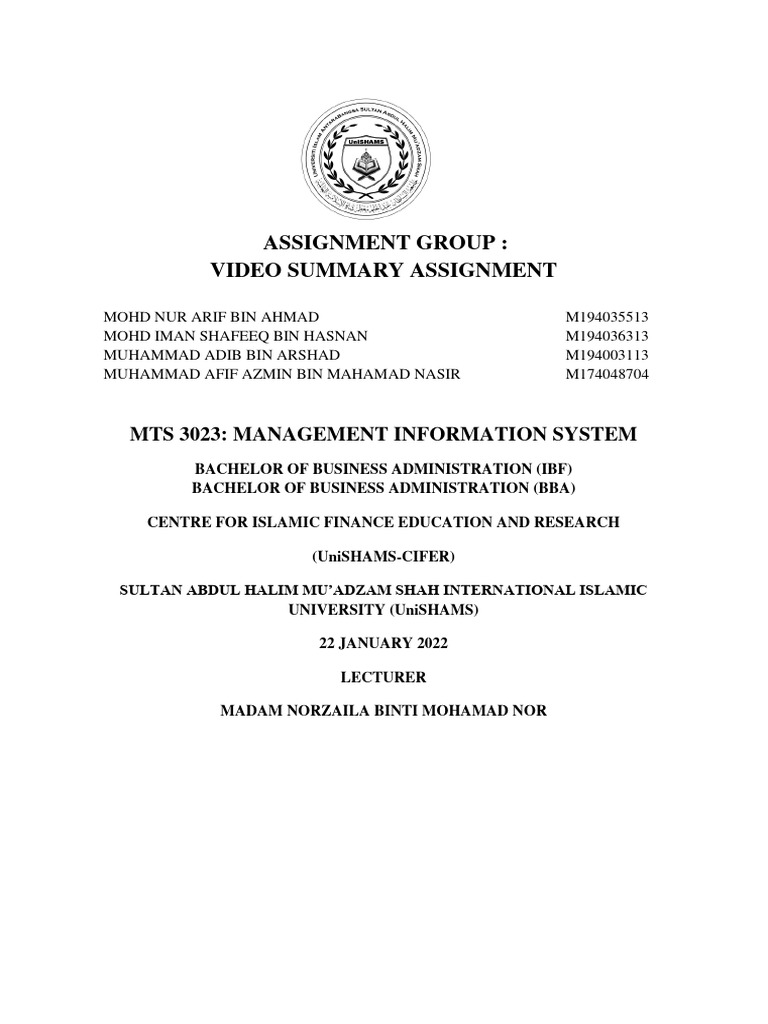 Assignment GRP 1 Mts 3023 | PDF | Information | Management Information System