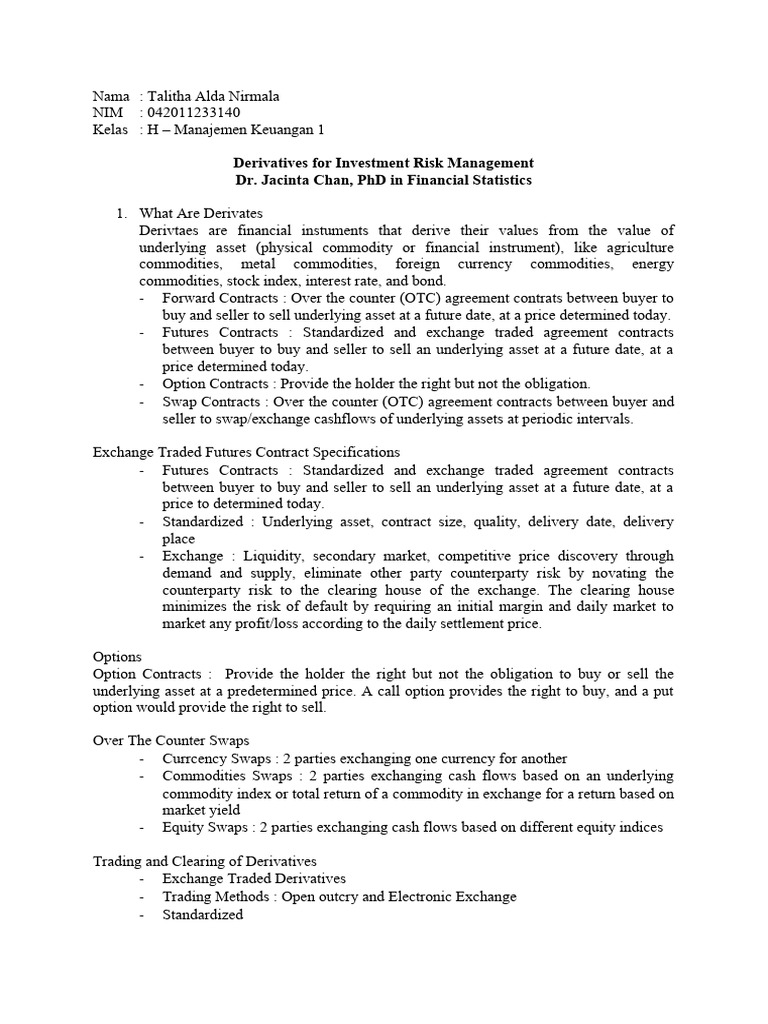 Resume Webinar Mk Pdf Futures Contract Derivative Finance