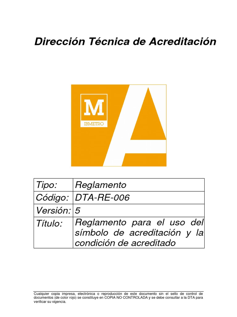 DTA-RE-006 v5 - Reglamento para El Uso Del Símbolo de Acreditación y La ...