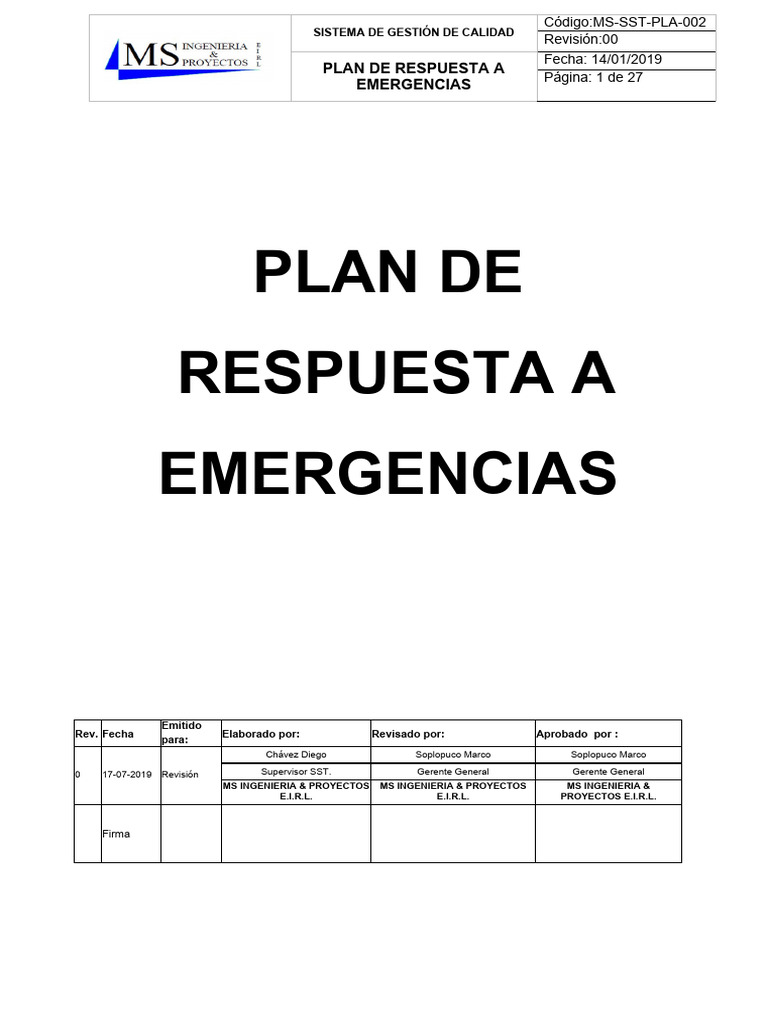 Plan de Respuesta de Emergencias (Recuperado Automáticamente) | PDF | Sistema de manejo de ...
