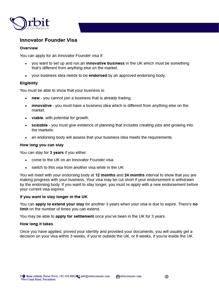 UK - Innovator Founder Visa | PDF | Travel Visa | Fee