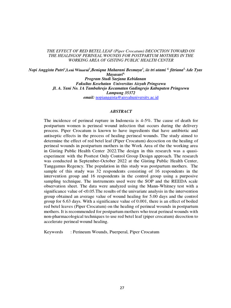 The Effect of Red Betel Leaf (Piper Crocatum) Decoction Toward On The ... The Effect of Red Betel Leaf (Piper Crocatum) Decoction Toward On The ...