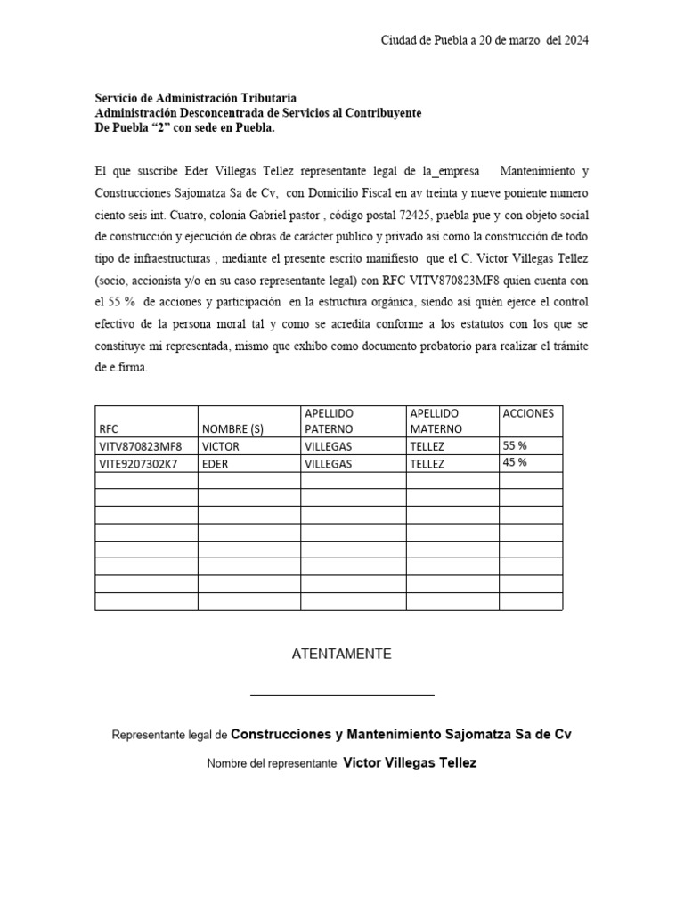 MANIFESTACION CONTROL EFECTIVO DE PERSONA MORAL C | PDF