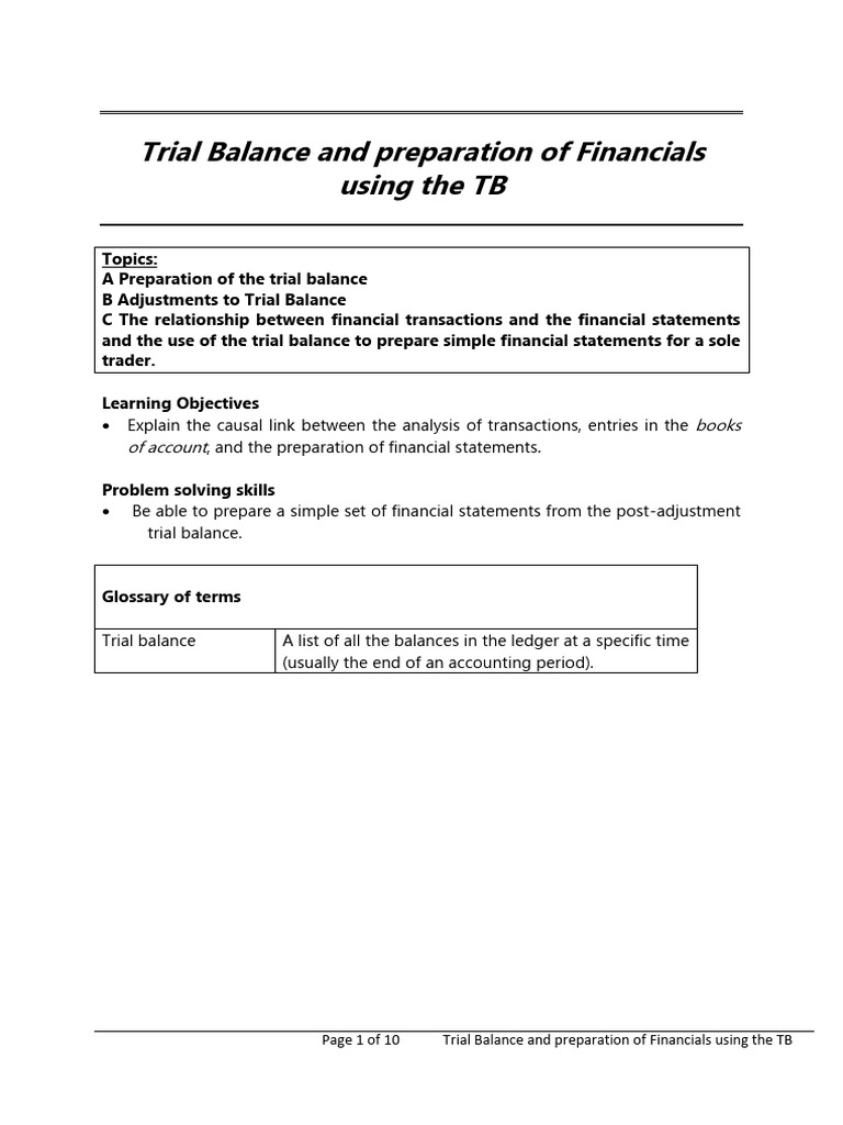 Trial Balance and Financial Statement Prep | PDF | Debits And Credits ...