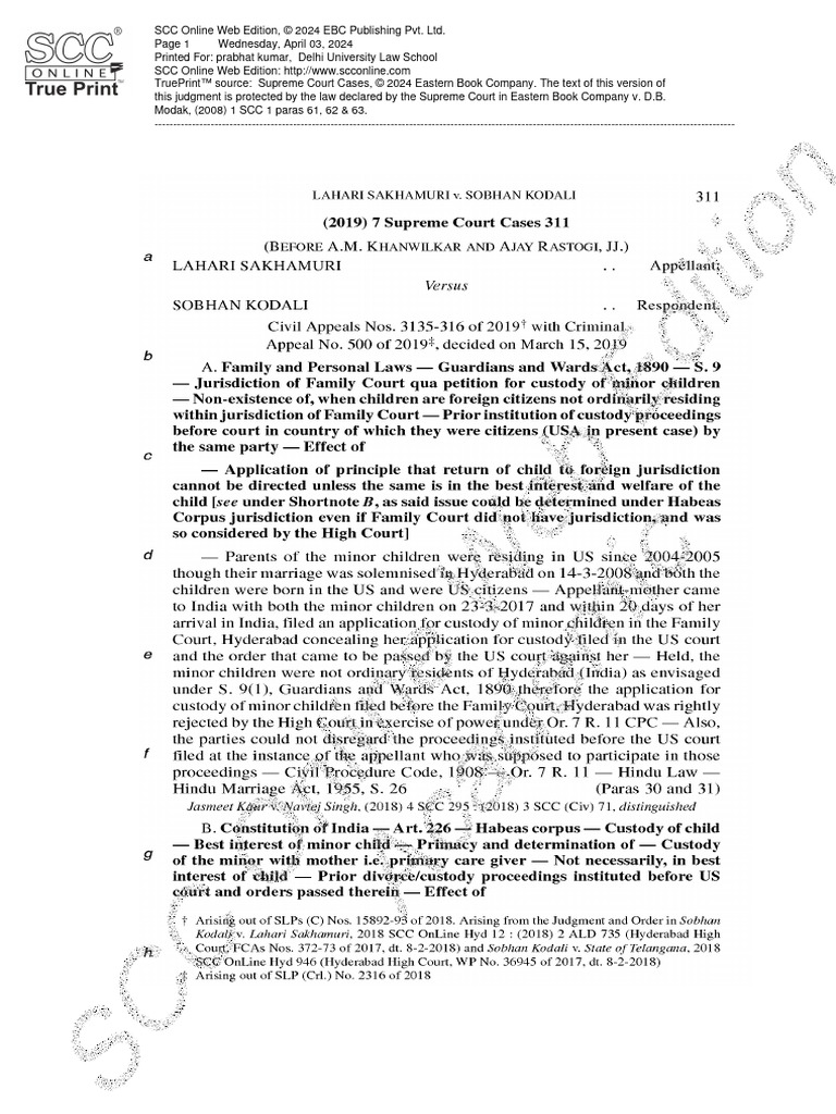Lahari Sakhamuri v. Sobhan Kodali, (2019) 7 SCC 311 | PDF | Supreme ...